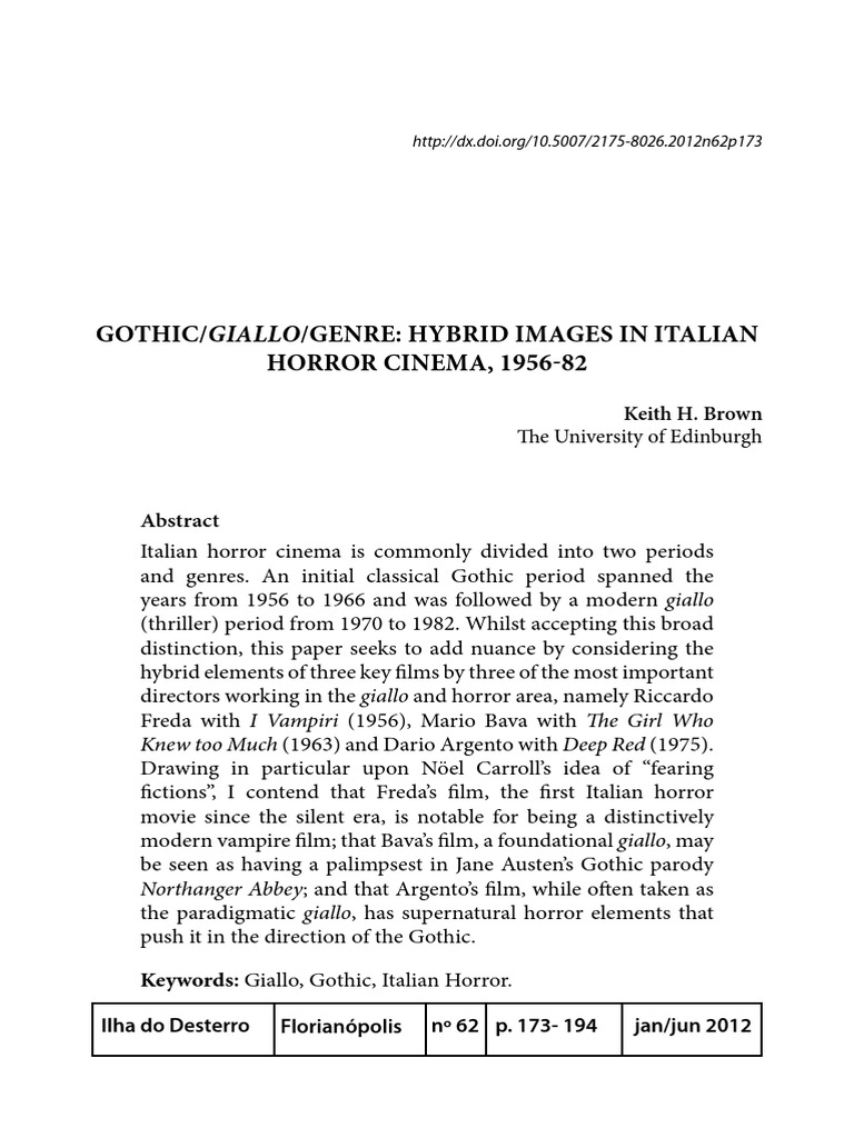 Gothic/Giallo/Genre: Hybrid Images in Italian HORROR CINEMA, 1956-82 ...