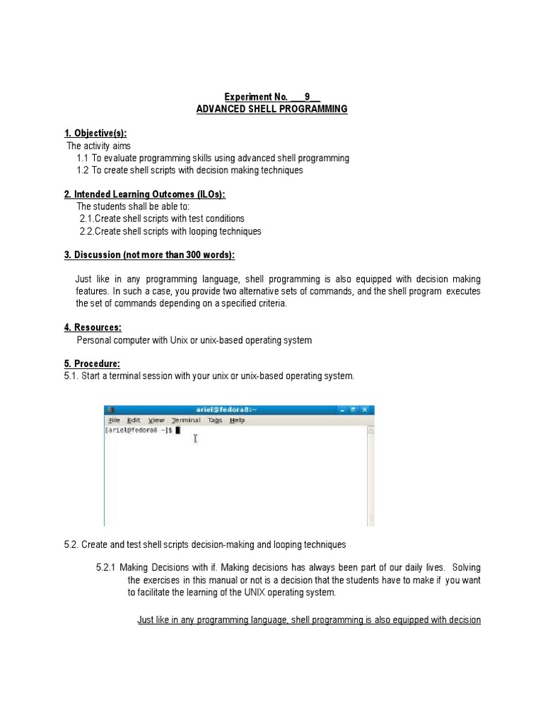 Experiment No 9 Advanced Shell Programming 1 Objectives The Activity Aims Pdf 0259