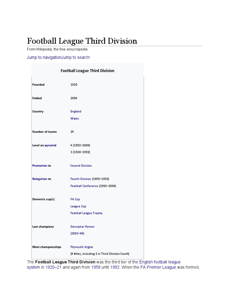 Football League Third Division | Download Free PDF | English Football ...