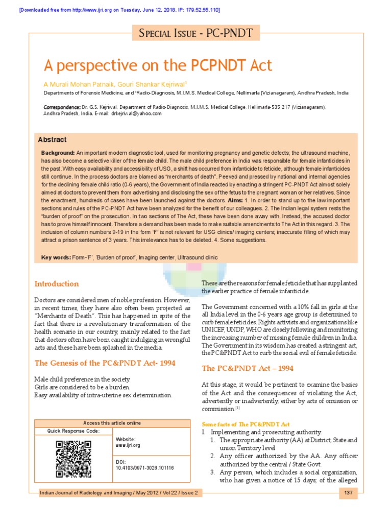 A Perspective On The PCPNDT Act: S I - PC-PNDT | PDF | Magistrate ...