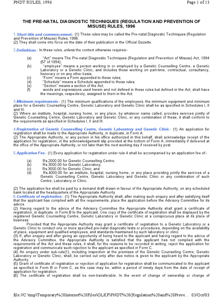 PNDT Regulation PDF | PDF | Medical Genetics | Clinical Medicine