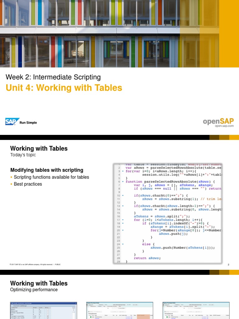Unit 4: Working With Tables: Week 2: Intermediate Scripting | PDF | Sap Se | Software