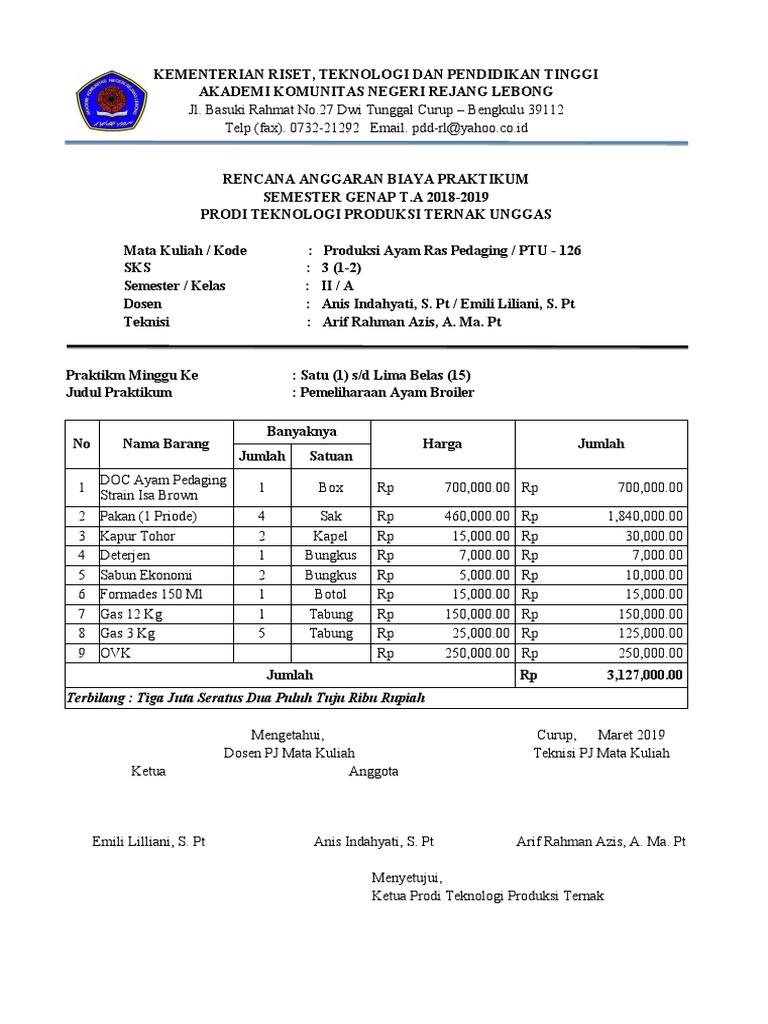 RAB Kegiatan HIMA 2019 | PDF