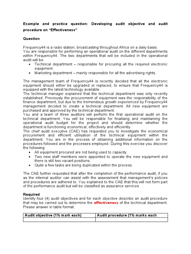 Example On Formulating Audit Objectives and Procedures | PDF | Audit ...