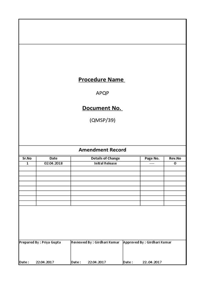 Procedure Name: Amendment Record | Download Free PDF | Quality ...