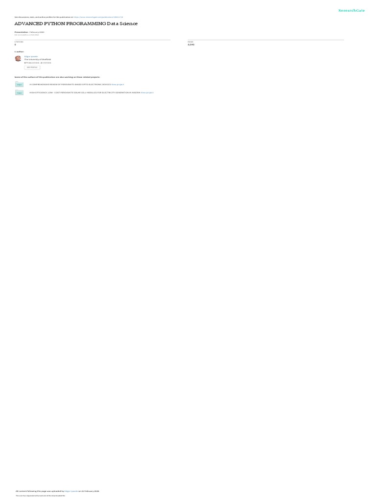 Advanced Python Programming Data Science: The University of Sheffield ...