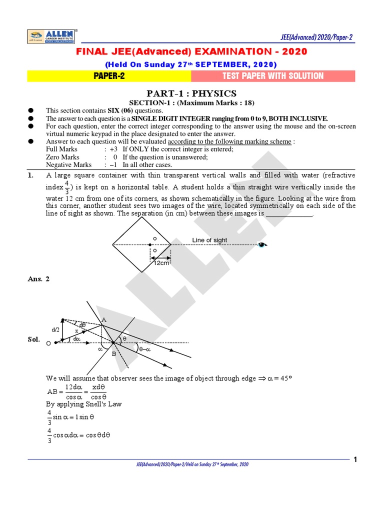 Paper 2 Paper With Solution Physics | PDF | Buoyancy | Sine
