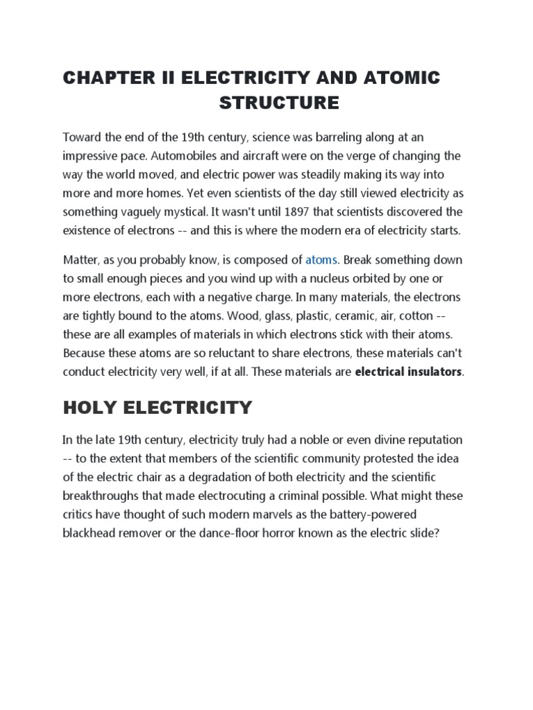 Chapter Ii Electricity and Atomic Structure | PDF | Electric Charge | Atoms