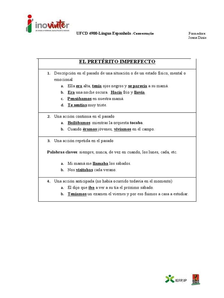 Ficha 24 - Preterito Imperfecto | PDF | Verbo