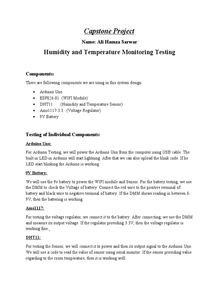 Capstone Project: Humidity and Temperature Monitoring Testing | PDF ...