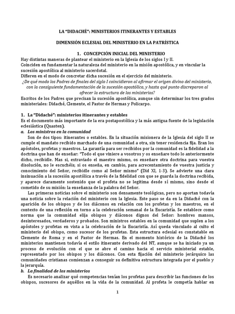 La Didaje y Los Ministerios Itinerantes y Estables | PDF | obispo ...