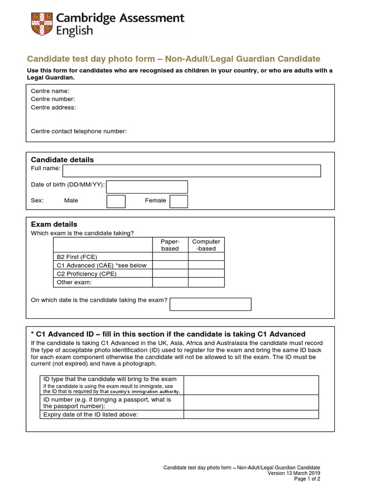 Candidate Information and Consent Form for Cambridge English Exams ...
