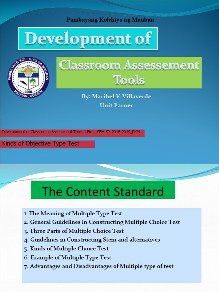 Pambayang Kolehiyo NG Mauban: By: Maribel V. Villaverde Unit Earner | PDF | Multiple Choice ...