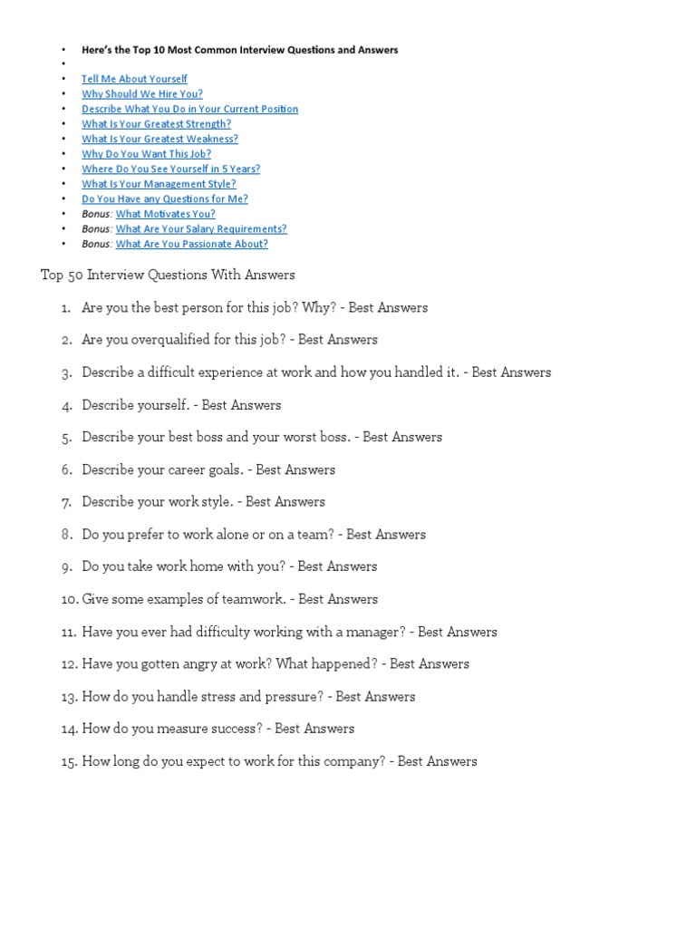 Interview Questions-Work Immersion | PDF | Applied Psychology ...