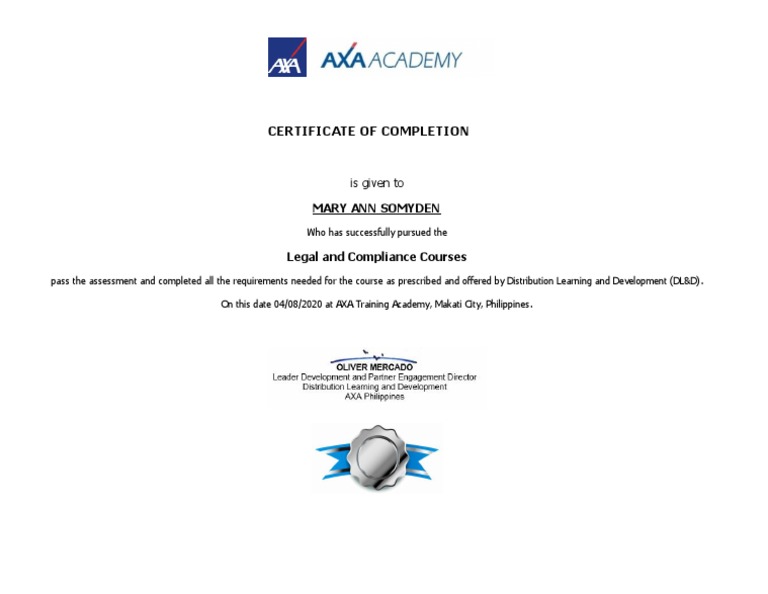 Certificate of Completion for Legal Courses | PDF