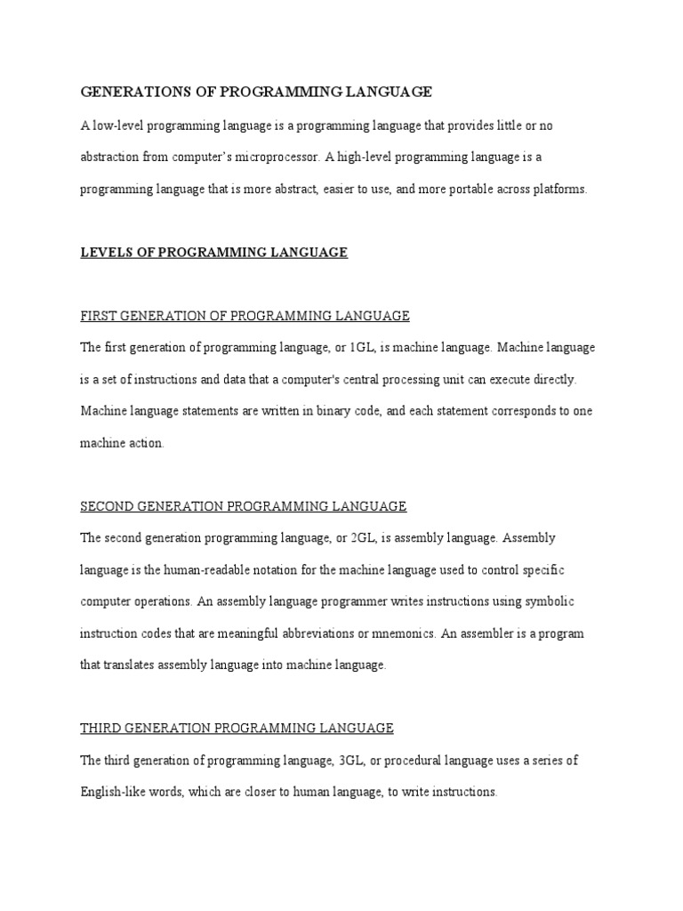 Generations of Programming Languages | PDF | C++ | Computer Programming Generations of Programming Languages | PDF | C++ | Computer Programming