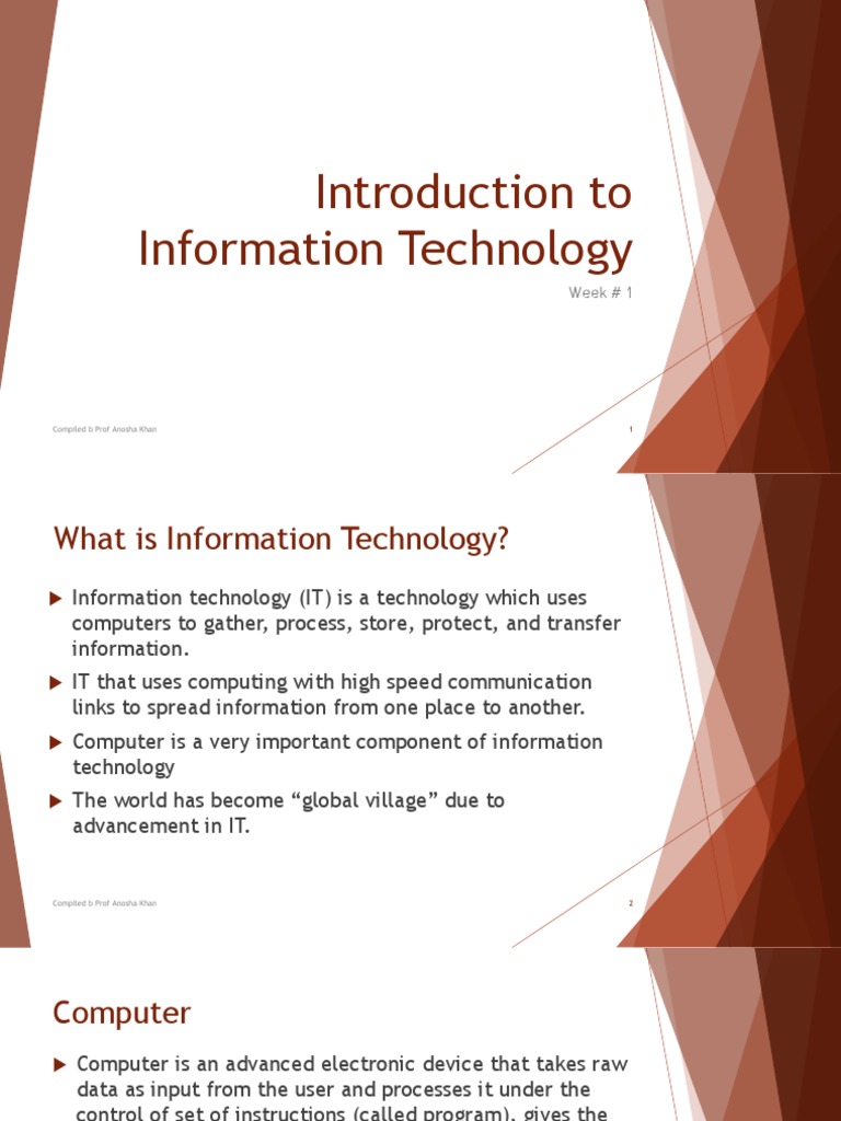 Introduction To Information Technology: Week # 1 | PDF | Operating ...