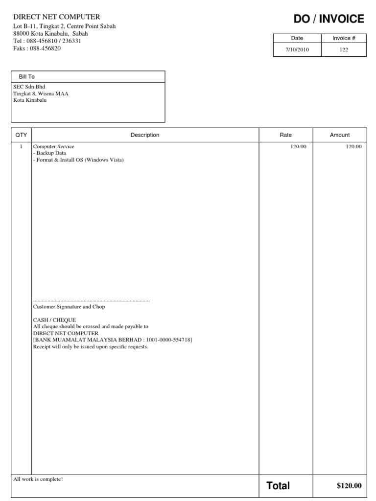 Computer Service Invoice - Direct Net | PDF