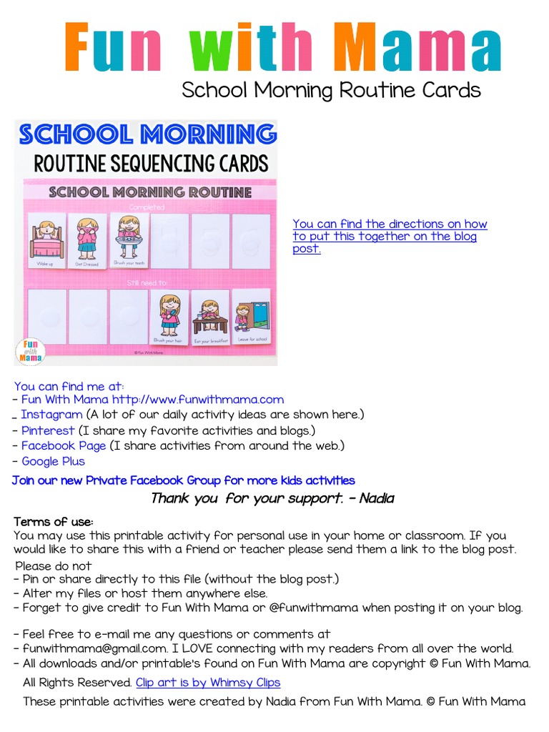 School Morning Routine Cards: Thank You For Your Support. - Nadia | PDF
