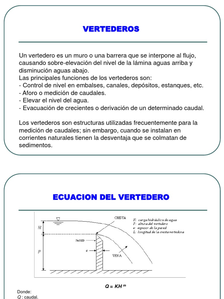 Vertederos PDF | PDF | Descarga (hidrología) | Agua