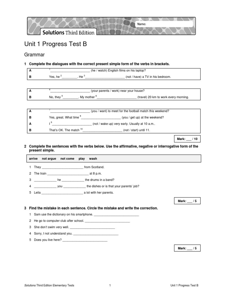 Unit 1 Progress Test B: Grammar | PDF