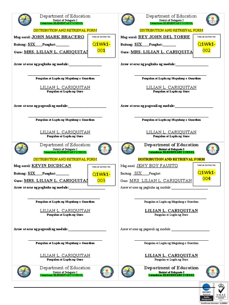 Module Distribution and Retrieval Form | PDF