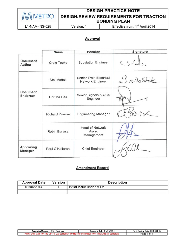 L1-NAM-INS-025 - Design Requirements For Traction Bonding Plan | PDF ...