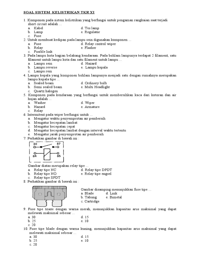 Soal Sistem Kelistrikan TKR Xi | PDF