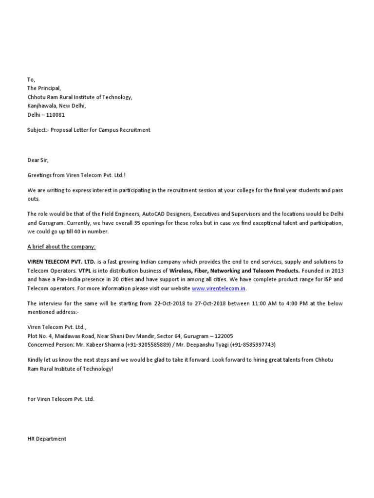 Campus Placement Proposal Letter | PDF