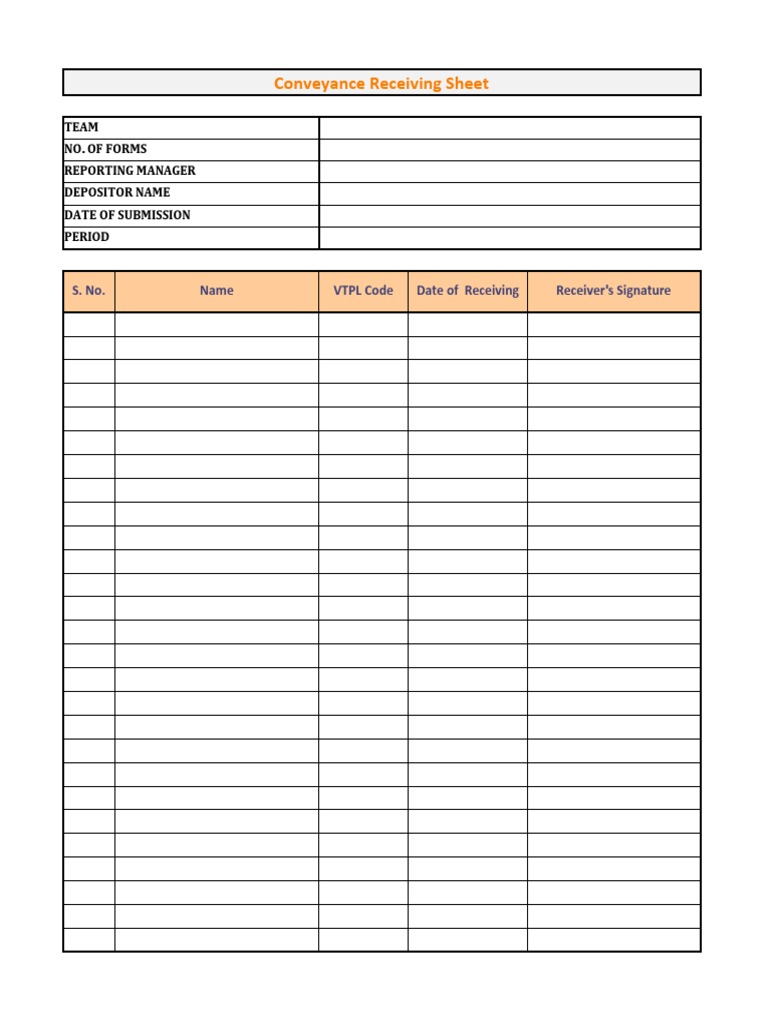 Conveyance Receiving Sheet Template | PDF