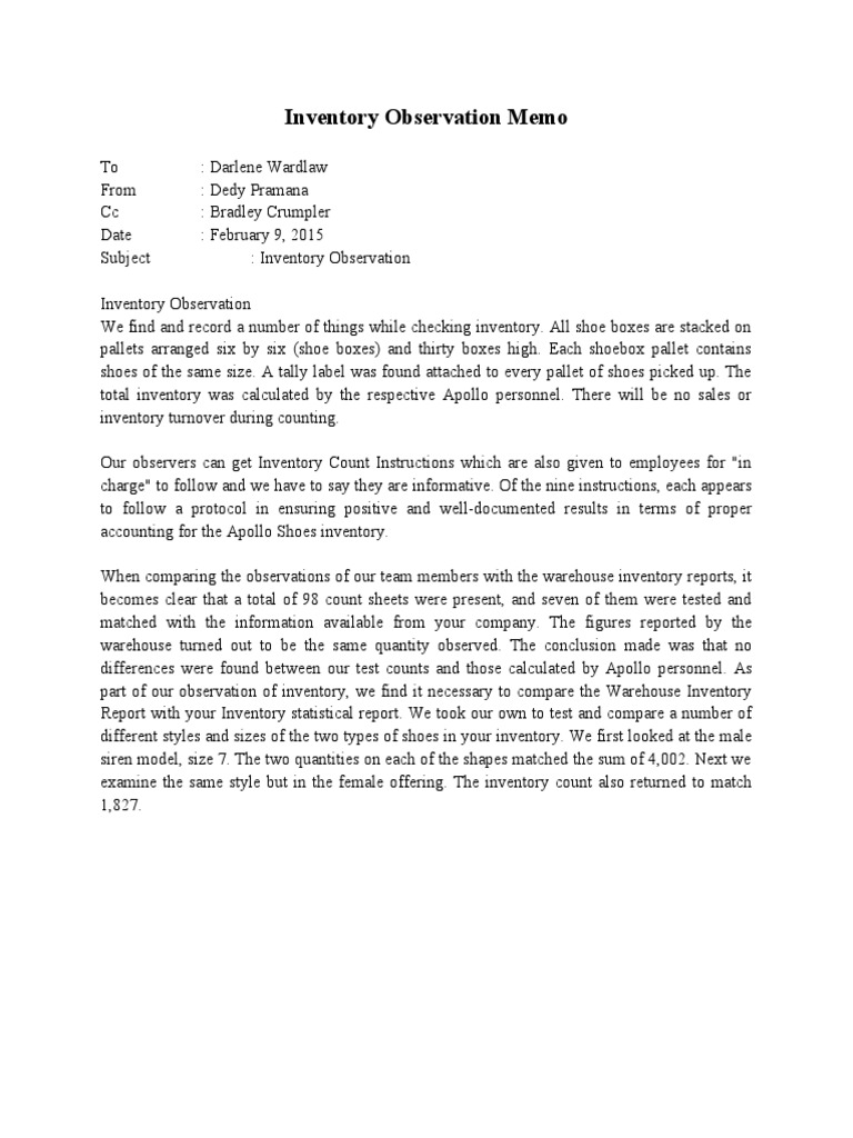 Inventory Observation Memo | PDF