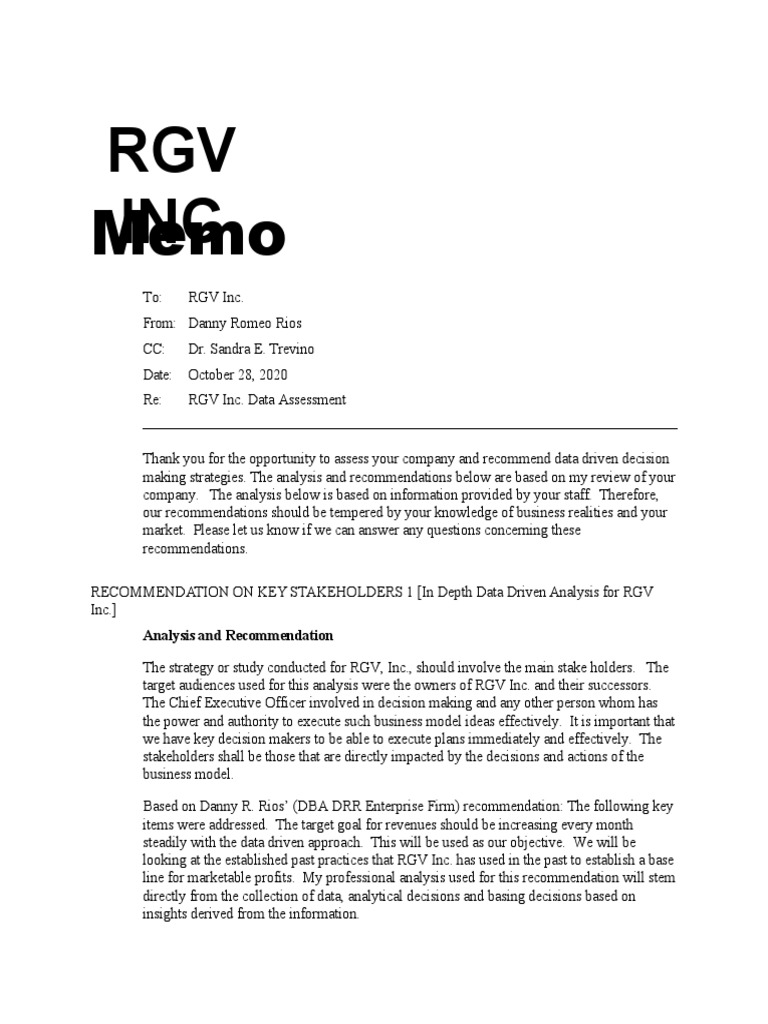 Memo Template Data Driven Decision Making D | Download Free PDF | Sales ...