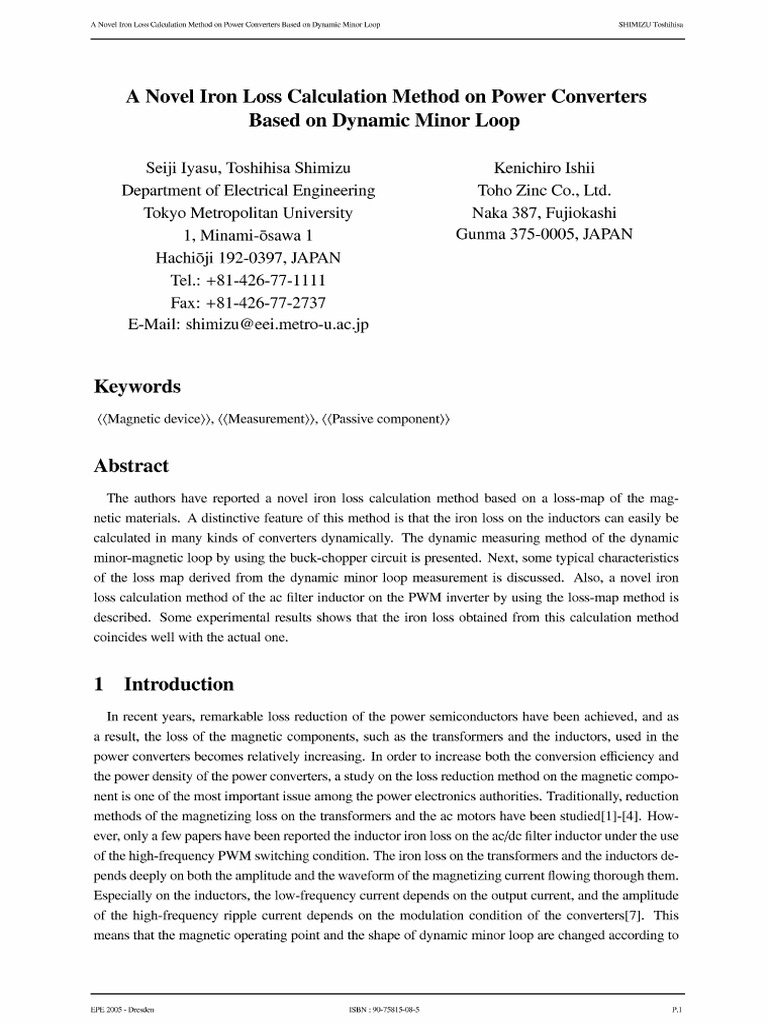 Novel Iron Loss Calculation Method On Power Converters Dynamic Loop ...