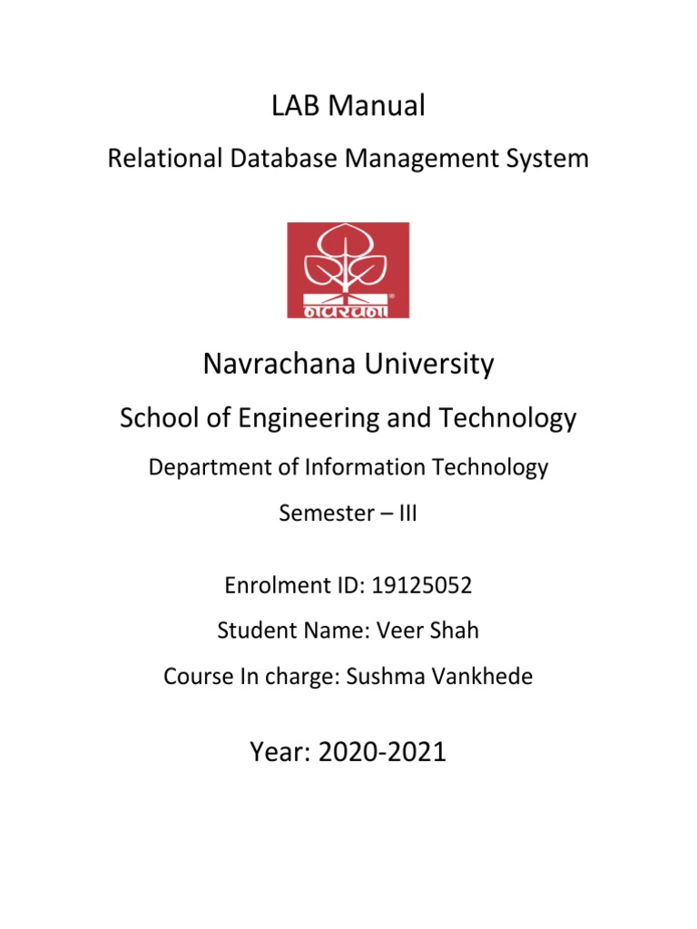 RDBMS Lab Manual for IT Students | PDF | Relational Database | Table (Database)