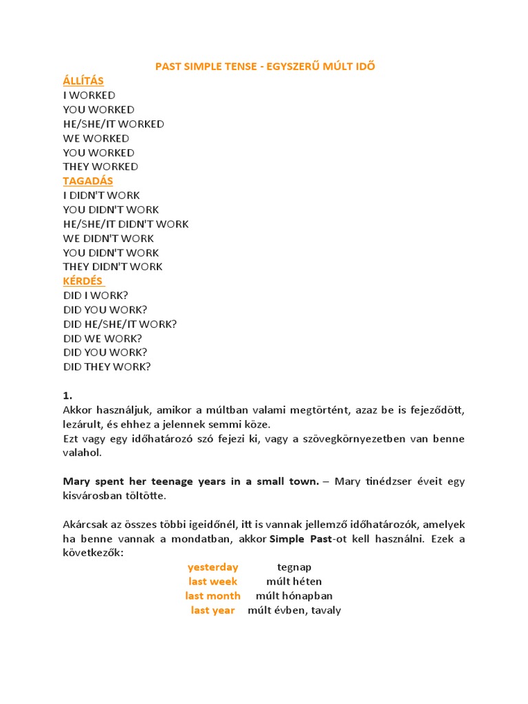 Past Simple Tense | PDF