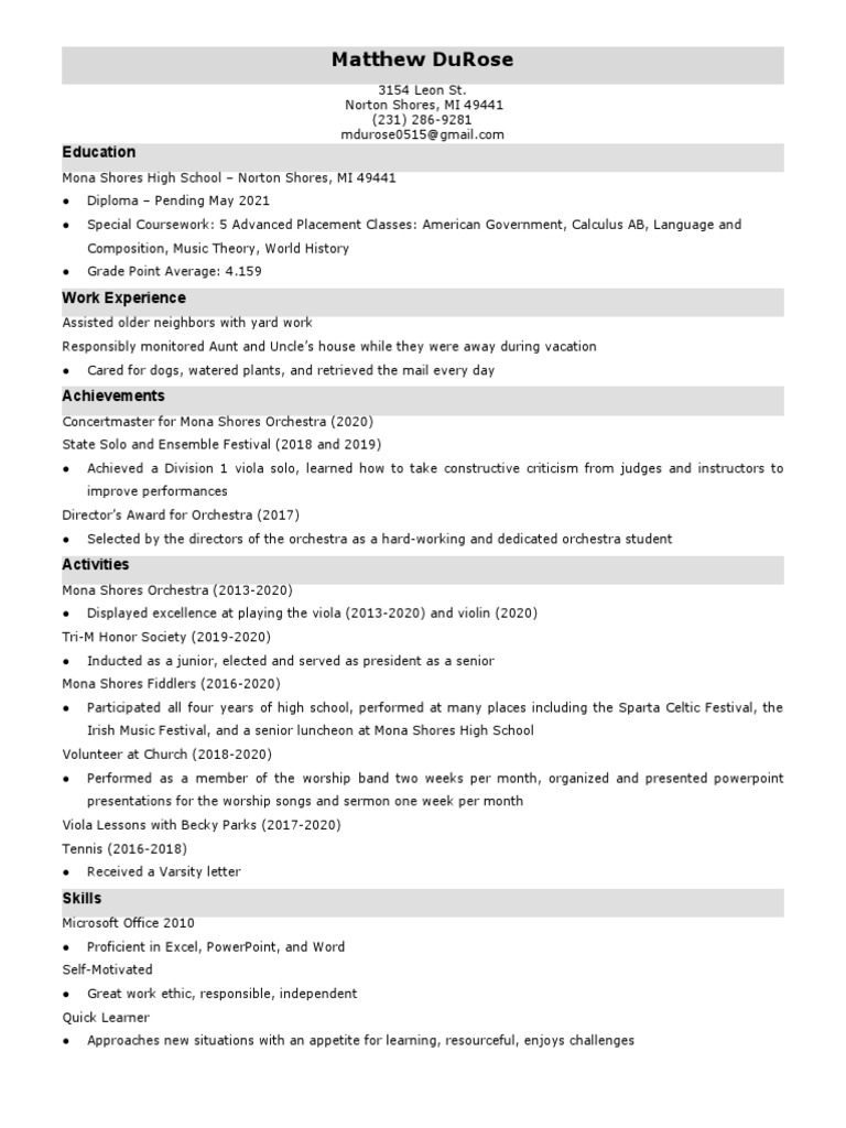 Matthew Durose Resume 2020-2021 | PDF