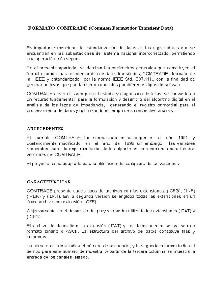Formato Comtrade PDF | PDF | Archivo de computadora | Datos de computadora