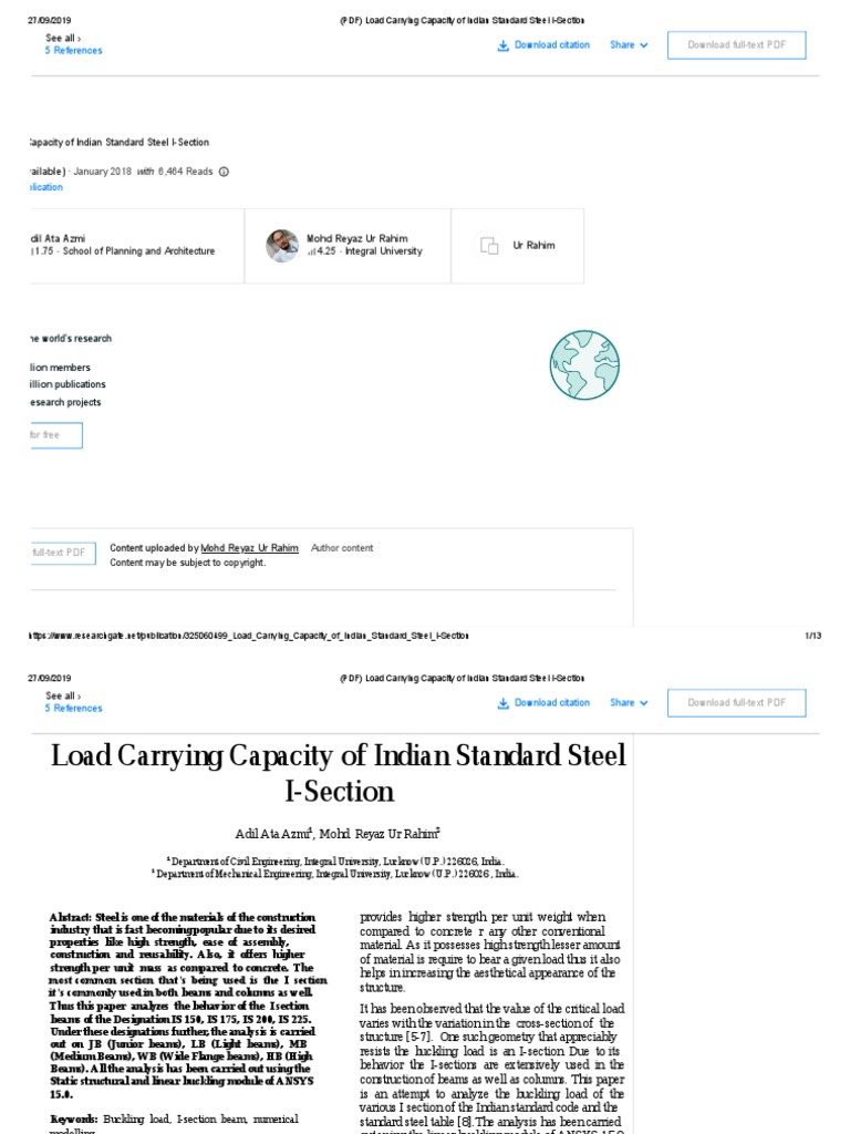 (PDF) Load Carrying Capacity of Indian Standard Steel I-Section | PDF ...