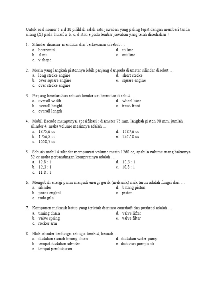 Soal Engine Dan Komponennya | PDF