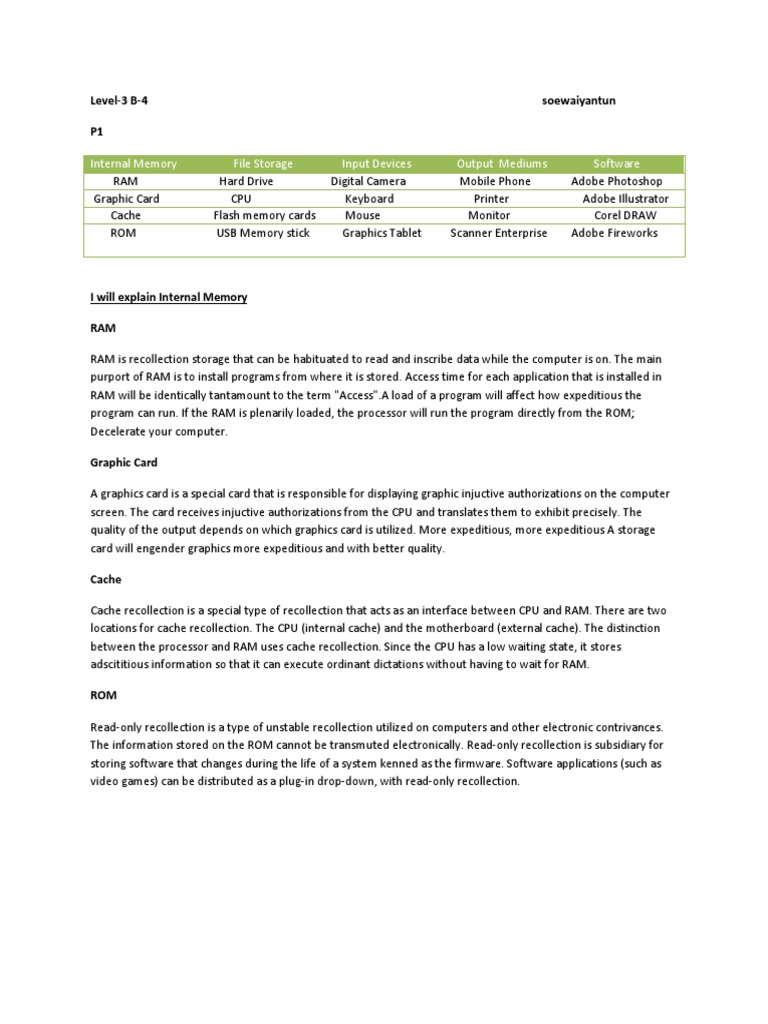 Internal Memory File Storage Input Devices Output Mediums Software | PDF | Read Only Memory ...