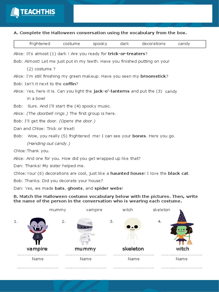 Halloween Vocabulary: A. Complete The Halloween Conversation Using The ...
