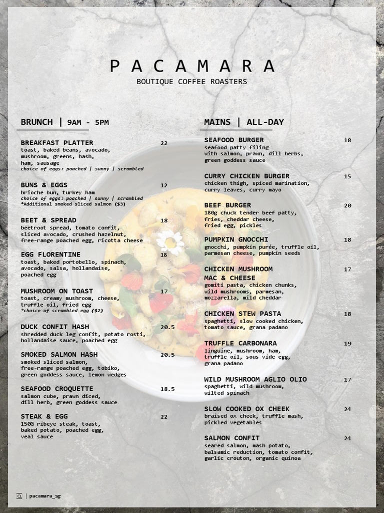 Pacamara: Brunch - Mains - All-Day | PDF | Salad | French Fries