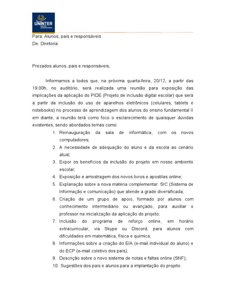 Exemplo de Comunicado | PDF