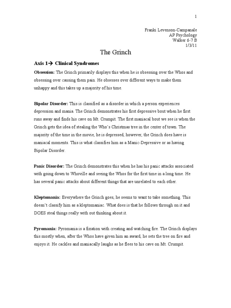 Diagnosing The Grinch | PDF | Bipolar Disorder | Psychopathology