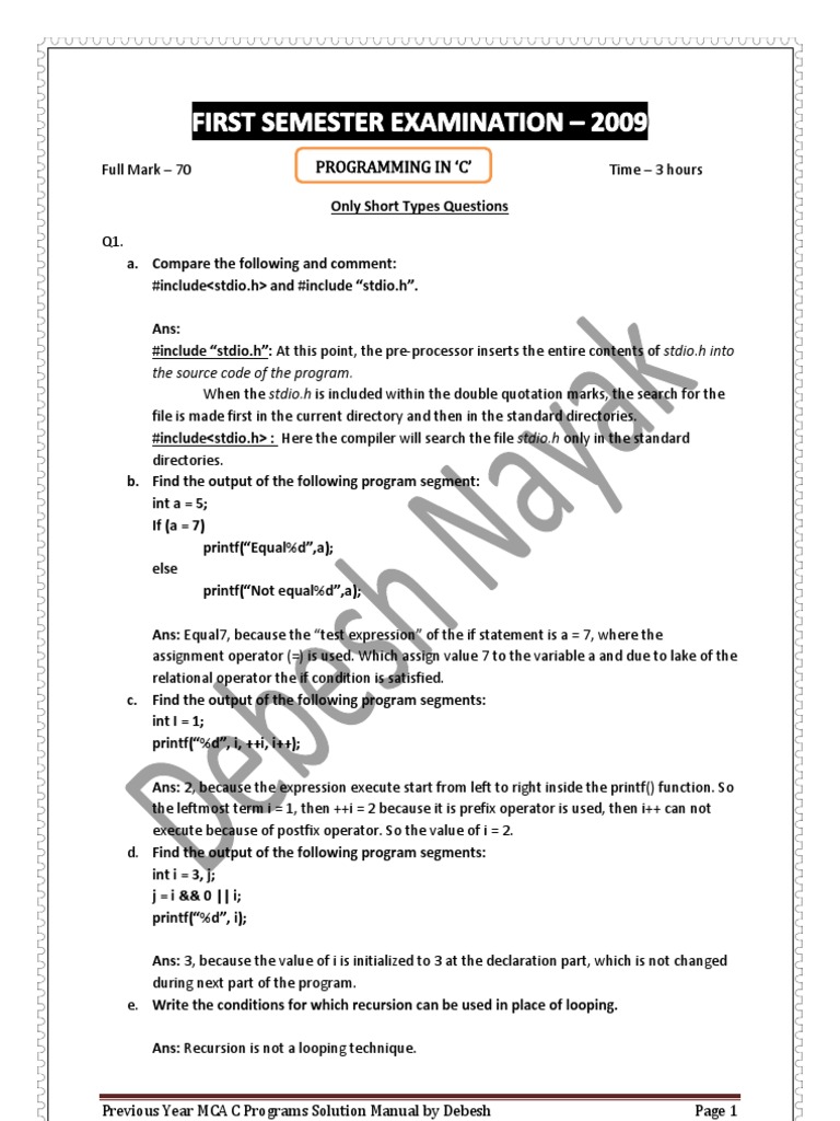 Bput Mca 2007 2009 Solved Questions Pdf Computer Data Storage Pointer Computer Programming 