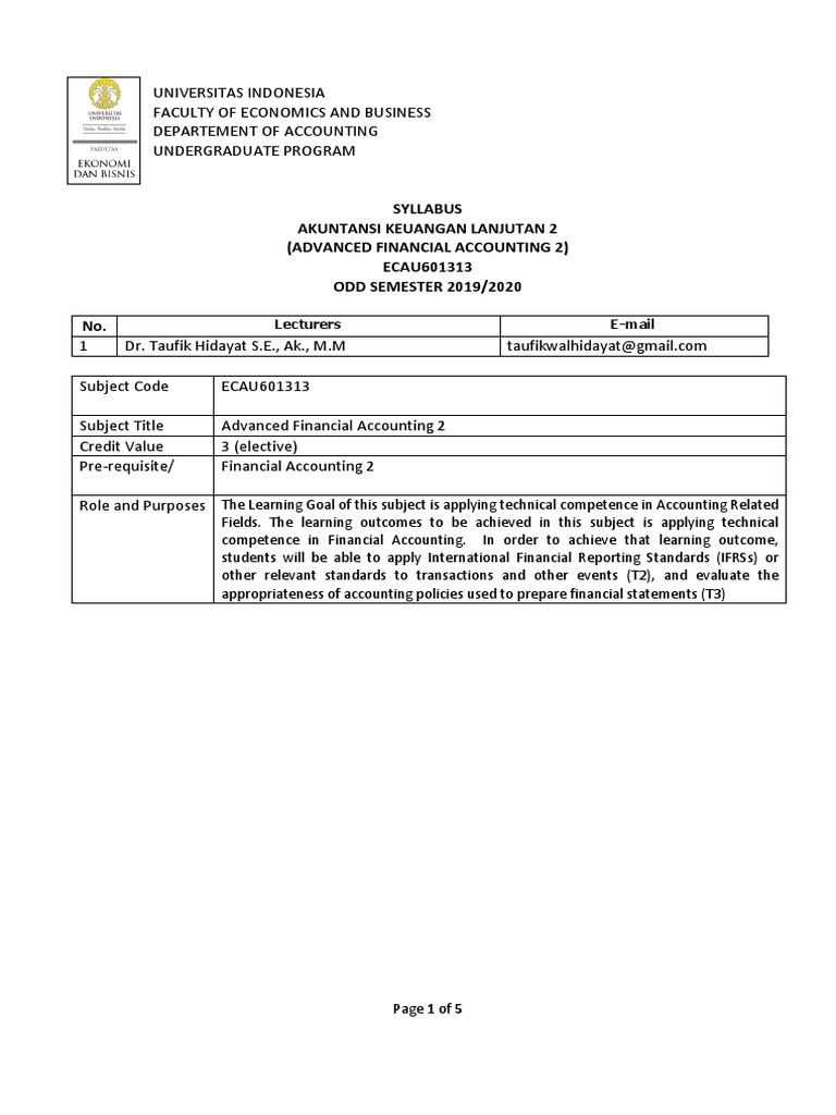 Advanced Financial Accounting Syllabus | PDF | Derivative (Finance ...