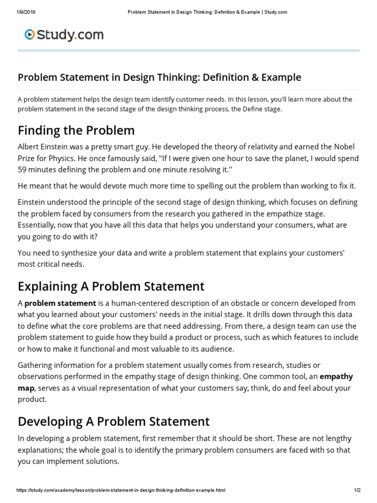 Problem Statement in Design Thinking | PDF | Design Thinking | Design