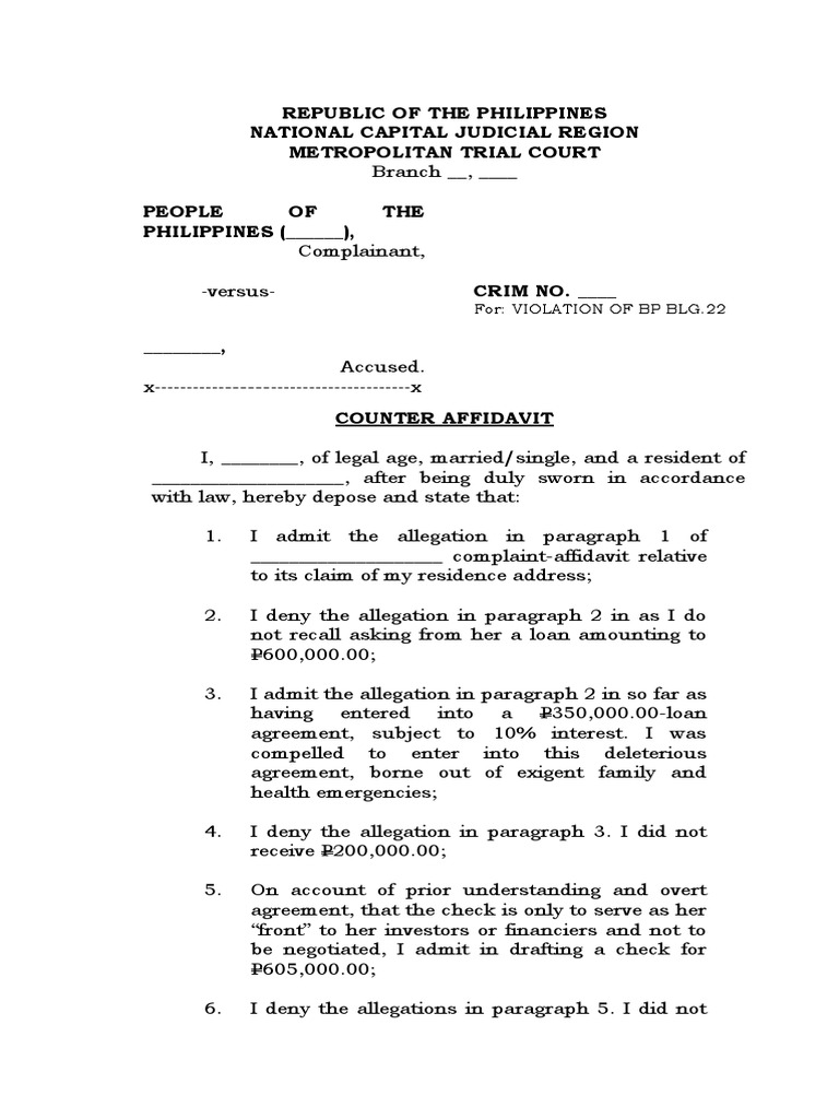 BP 22 Counter-Affidavit | PDF | Government | Justice