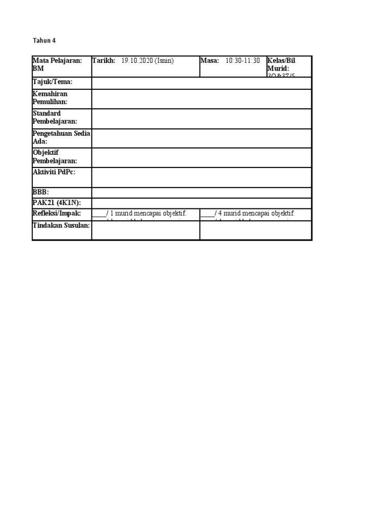 Template RPH - Excel | PDF