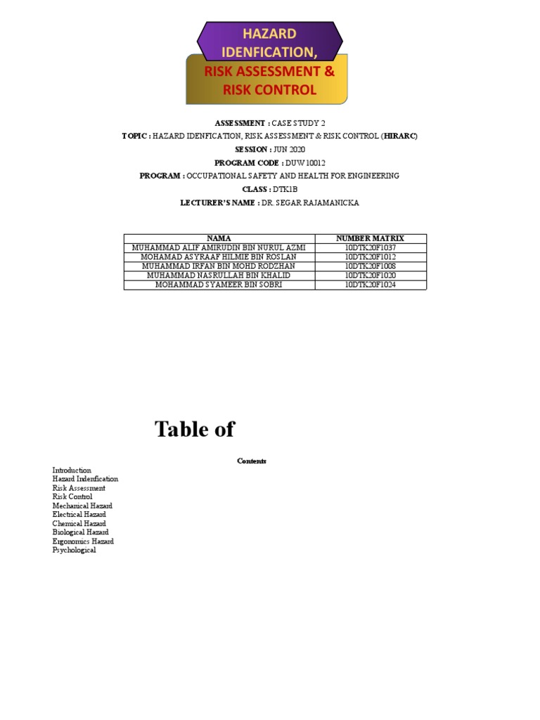 HIRARC Case Study: Biological Hazards | PDF | Risk Assessment | Risk